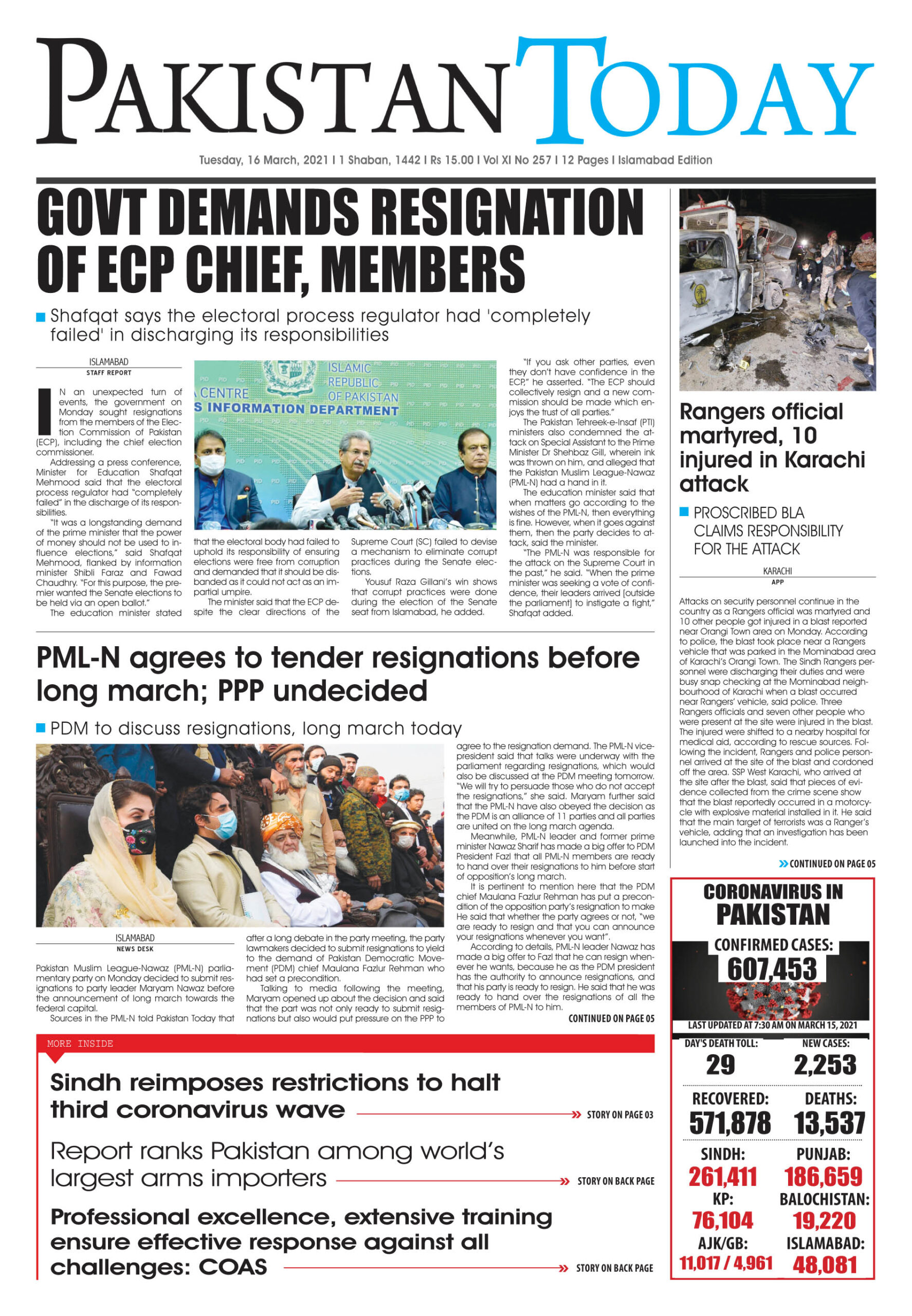 01 FRONT PAGE (16-3-2021)ISB | Pakistan Today