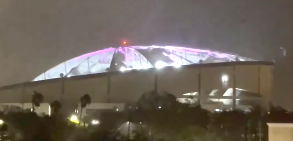 Hurricane Milton rips through Tampa Bay Rays stadium roof, leaves trail ...