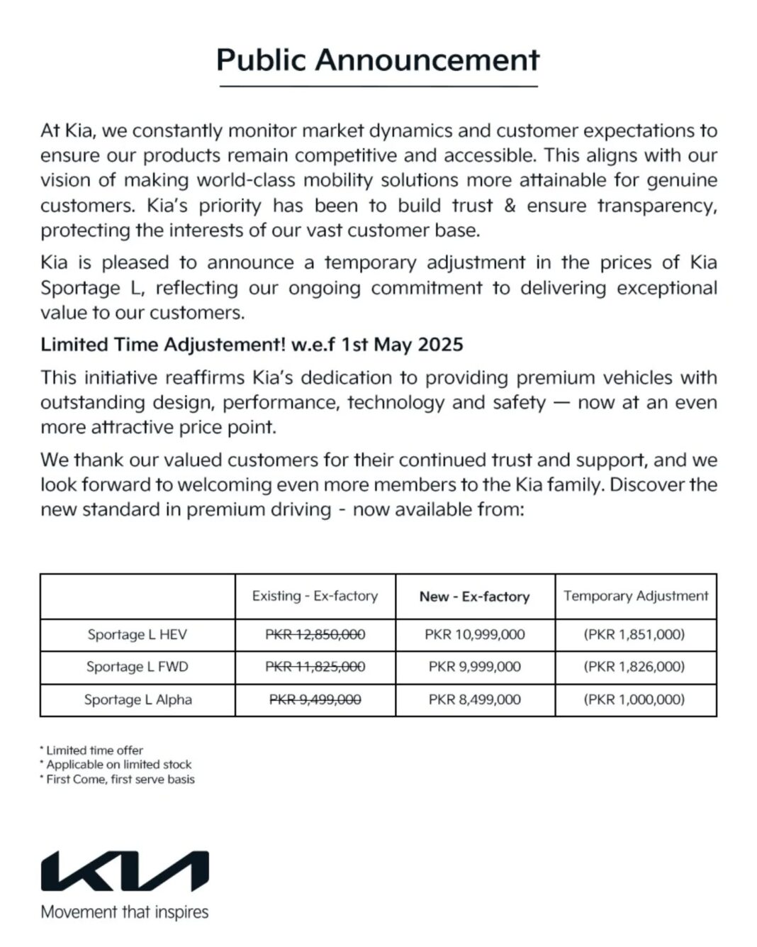 Kia Pakistan Announces Major Price Changes for Sportage L and Picanto ...